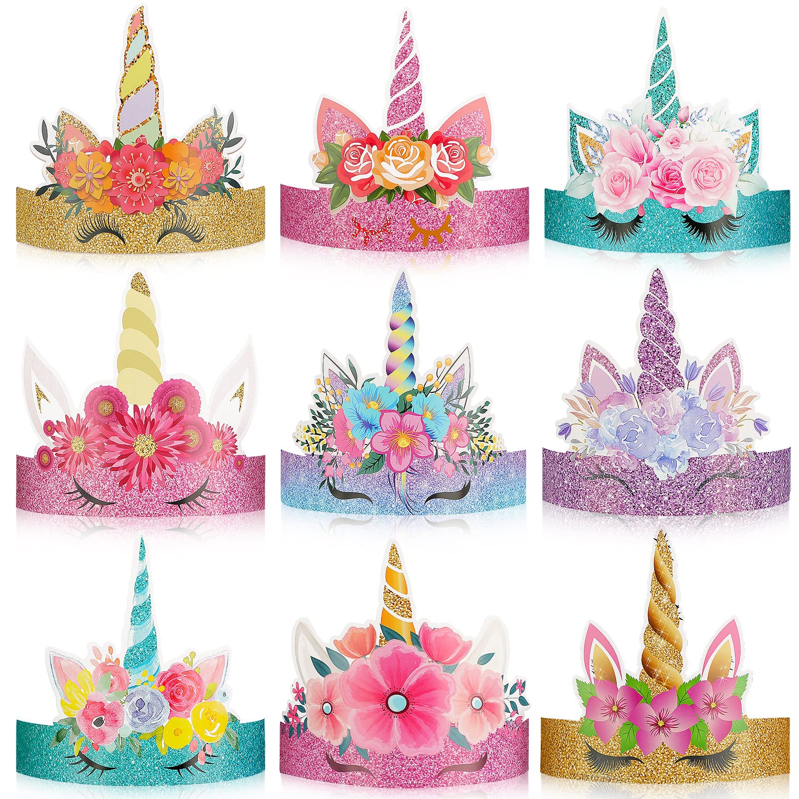 24 Pcs Unicorn Birthday Party Hats Unicorn Paper Party Crown Headbands for Girls Kids, Princess Dress up Unicorn Theme Decorations Favor Supplies Unicorn Party Headbands