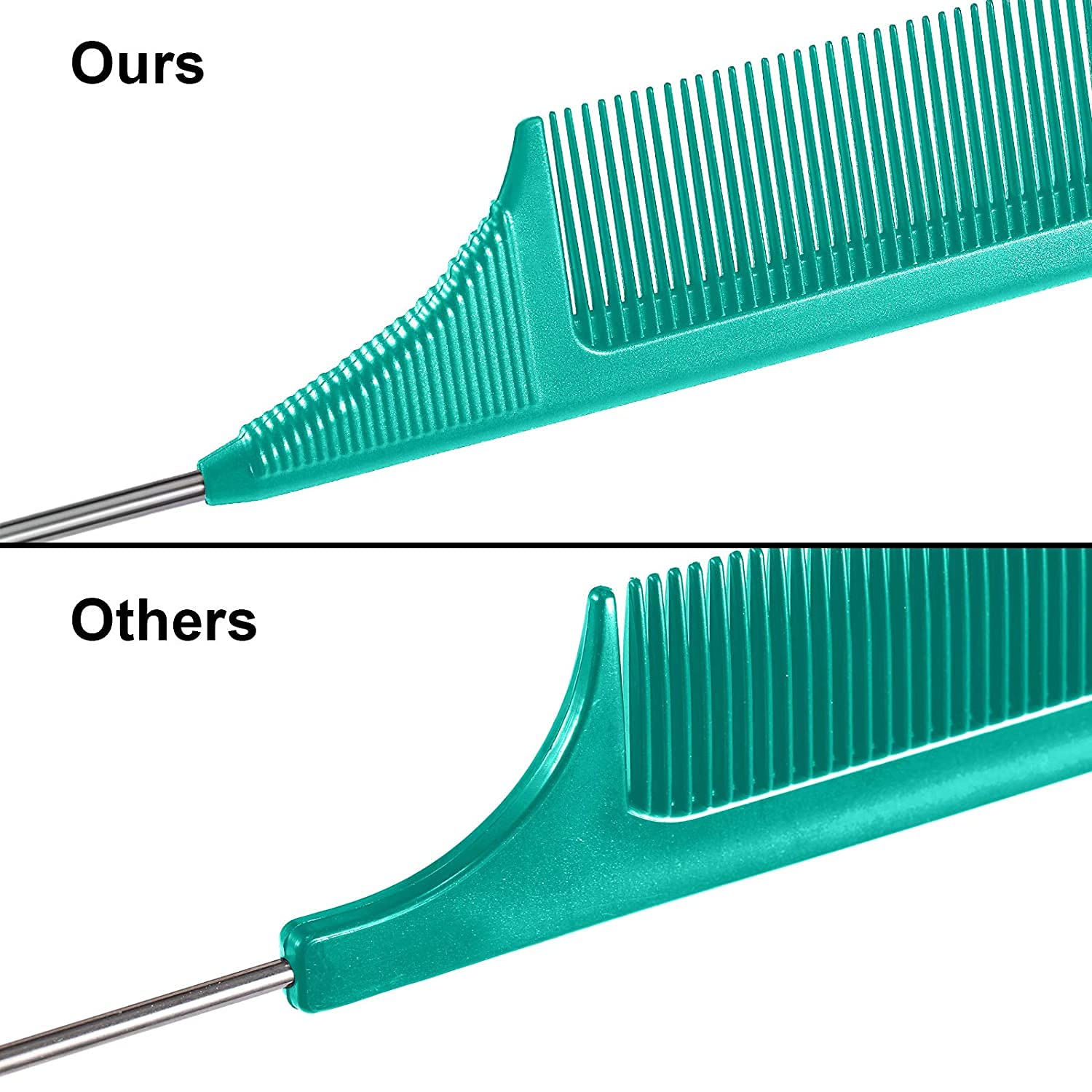 Generic 3 Pack - Rat Tail Comb,Steel Pin Carbon Fiber Heat Resistant Parting Combs with Stainless Steel Pintail (Turquoise)