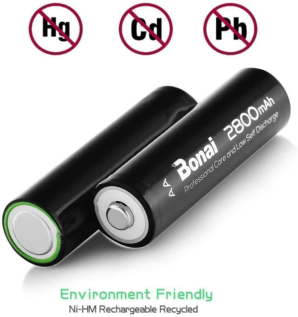 BONAI LCD Universal Battery Charger - Discharge Function - for Ni-MH Ni-CD AA, AAA, C, D, 9V Rechargeable Batteries with Rechargeable AA Batteries 2800mAh 1.2V Low Self Discharge (Pack of 8)