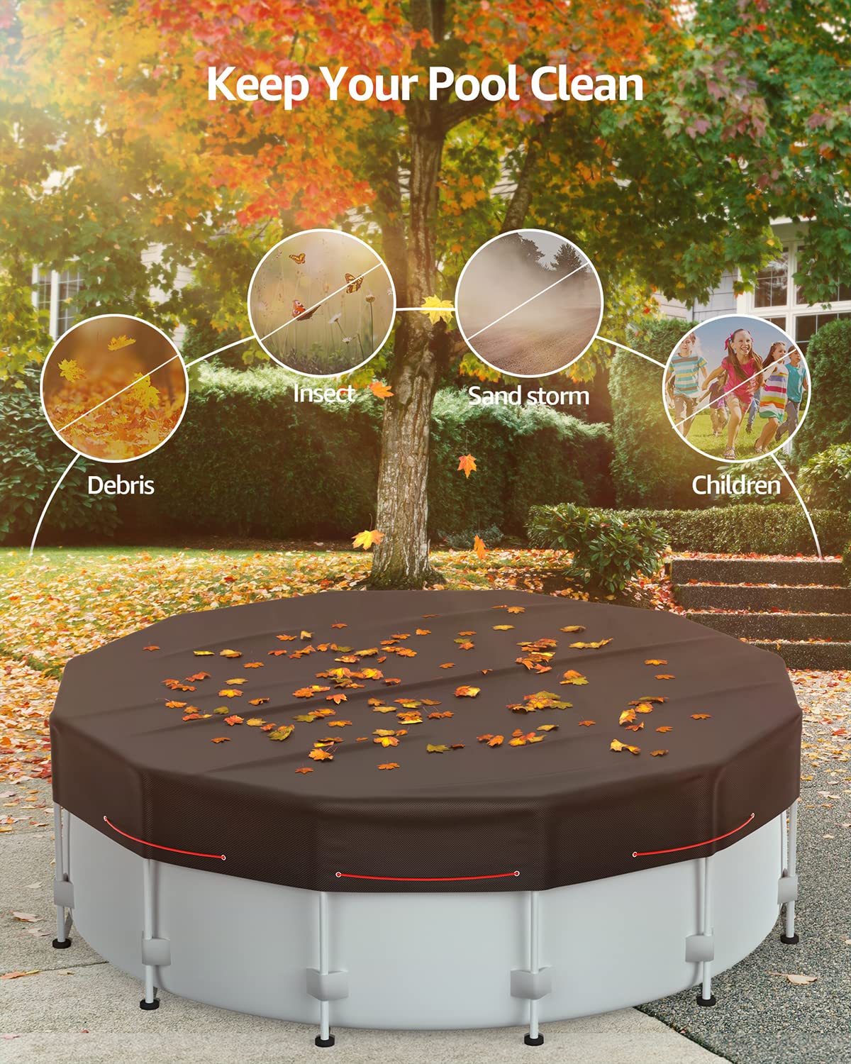 15Ft Round Pool Cover - Solar Covers for Above Ground Pools, Inflatable Pool Cover Protector with Steel Rope, Increase Stability Ground Swimming Inground Pools, Waterproof and Dustproof Hot Tub Cover