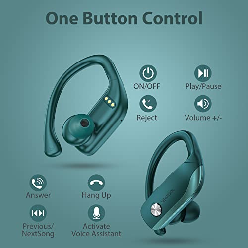 bmanl Wireless Earbuds Bluetooth Headphones 48hrs Play Back Sport Earphones with LED Display Over-Ear Buds with Earhooks Built-in Mic Headset for Workout Green BMANI-VEAT00L