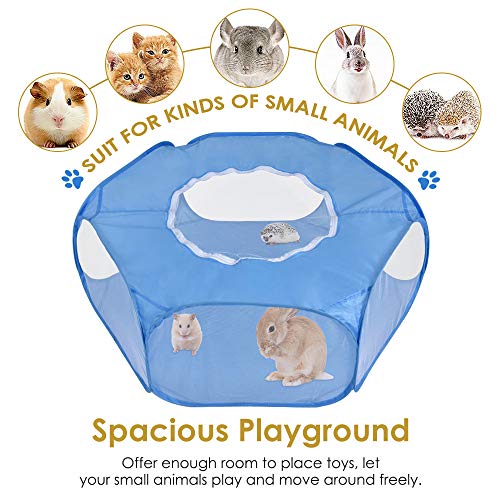 AUTOWT Small Animal Playpen, Breathable Transparent Pet Tent with Top Cover Auto-Open Indoor Outdoor Exercise Foldable Yard Fence for Kitten, Puppy, Guinea Pig, Rabbits, Hamster and Hedgehogs (Blue)