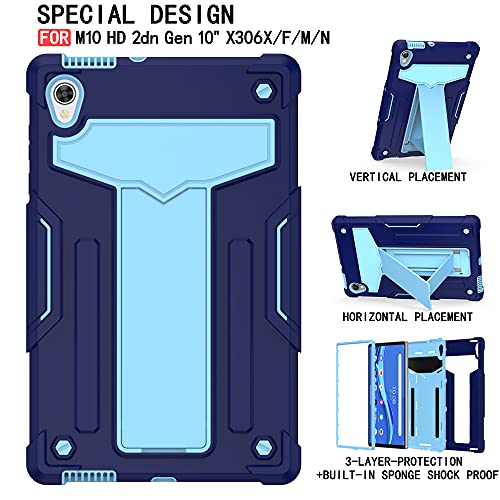 Epicgadget Case for Lenovo Tab M10 HD (2nd Gen) TB-X306F/TB-X306X - Hybrid Case Cover with Kickstand for Lenovo Tablet M10 HD 10.1 Inch Display 2020 Released (Navy Blue/Light Blue)