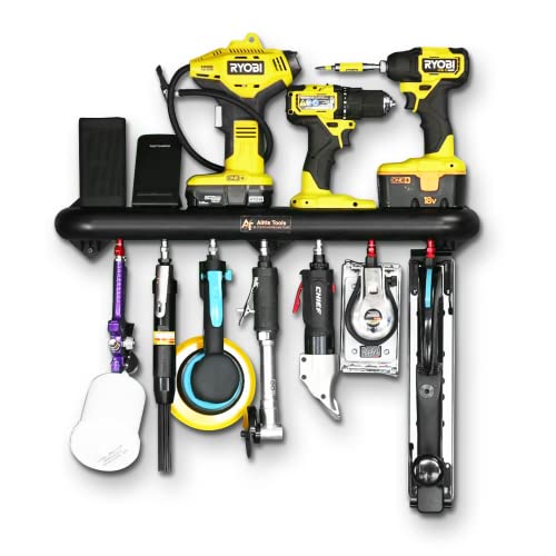 AT Universal Air Tools Holder with 7 Slots - Alitis Heavy Duty Garage Power Tool Organizer Wall Mount Plastic Cordless Power Tool Organizer and Storag