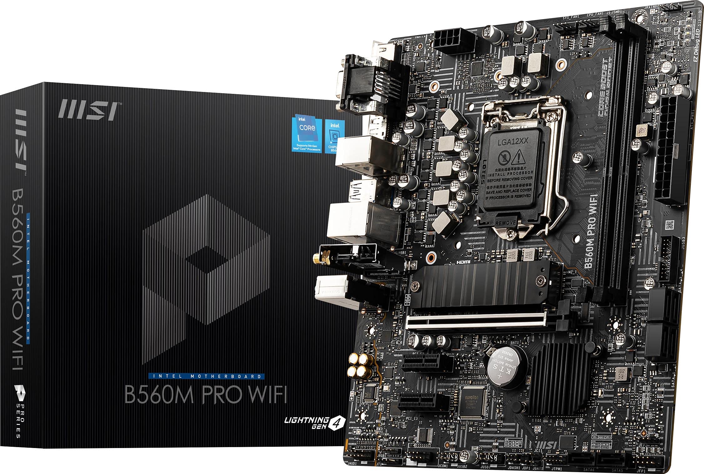 MSI B560M PRO WiFi ProSeries Motherboard (Micro-ATX, 11th/10th Gen Intel Core, LGA 1200 Socket, DDR4, PCIe 4, CFX, M.2 Slot, USB 3.2, 2.5G LAN, DP/HDMI)
