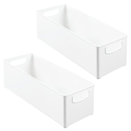mDesign Plastic Video Game Organizer - Game Storage Holder Bin with Handles for Media Console Stand, Closet Shelf, Tower, and Bookshelves - Holds Disc, Video Games, Head Sets - 2 Pack - White