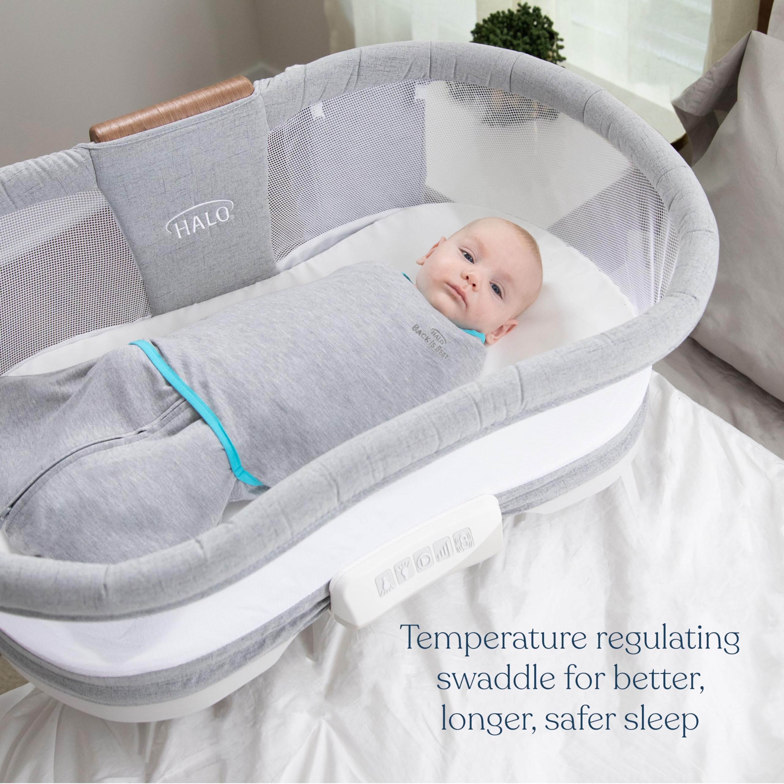 HALO Baby Sleepsack Swaddle Wearable Blanket, 3-Way Adjustable Infant Sleepsack, TOG 1.5, Ideal Temp, Heather Grey/Aqua, Newborn, 0-3 Months, 6-12 Pounds