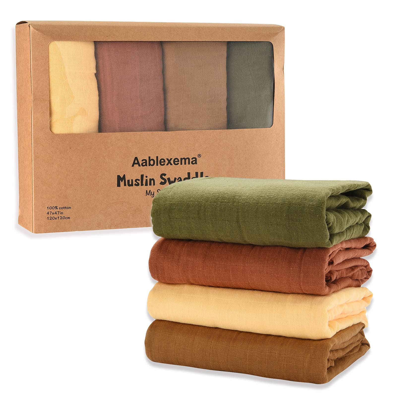 Muslin Baby Swaddle Blankets,Set of 4 Cotton Neutral Newborn Soft Receiving Blanket Swaddle Wrap for Boys & Girls,Forest Theme (47” x 47”)