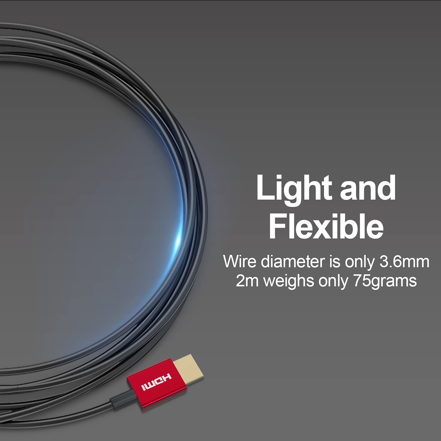 Rulykar Thin 8K HDMI 2.1 Cable 6.6FT/2M, Ultra High Speed 48Gbps, Ultra Thin HDMI 2.1 Φ3.6mm Cord,8K@60Hz, Dynamic HDR, eARC, Compatible with PS5, Xbox One, NS, GH5S, 8KUHD TV…