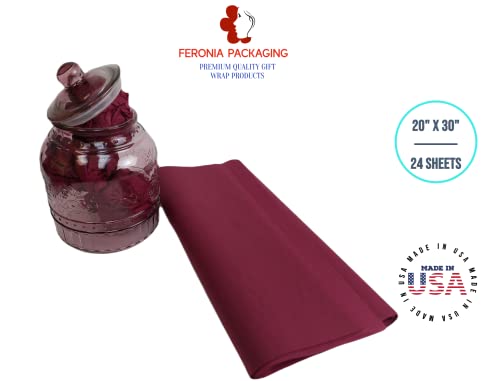 Burgundy Tissue Paper Squares, Bulk 24 Sheets, Premium Gift Wrap and Art Supplies for Birthdays, Holidays, or Presents by Feronia packaging, Large 20 Inch x 30 Inch
