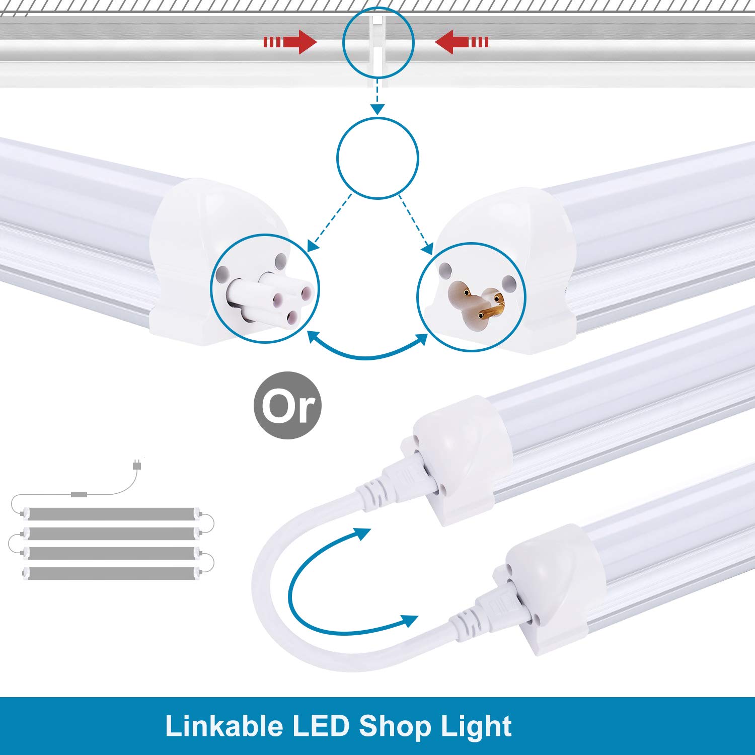 8Ft LED Shop Light Fixture, 72W, 8640LM, 6000K, T8 Integrated LED Tube Light, High Output, Brighter White, Linkable 8 feet Light Bulbs for Garage, Warehouse, (8-Pack)
