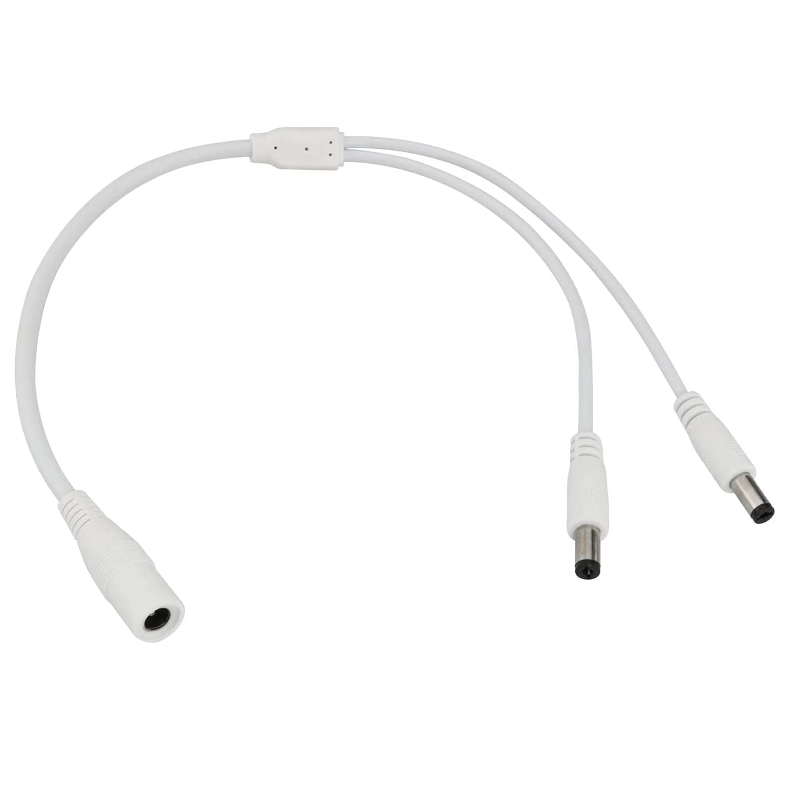 2-Pack White 1 to 2 Way DC Power Splitter Cable, Plug 5.5mm x 2.1mm, for CCTV Camera,LED Strip Light and More