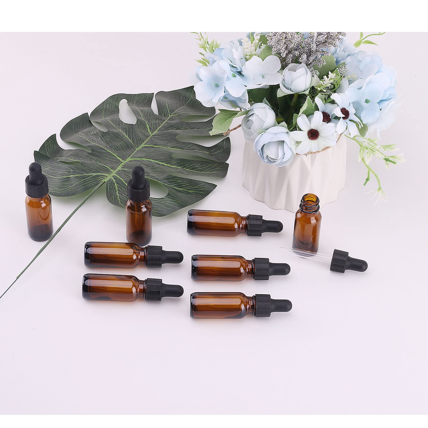 8pack 1/2oz amber Glass Dropper Bottle with Glass Pipette Eye Dropper Bottles Refillable for Essential Oil, Liquid Aromatherapy Fragrance Colognes & Perfumes[free A dropper and a funnel] (1/2oz)