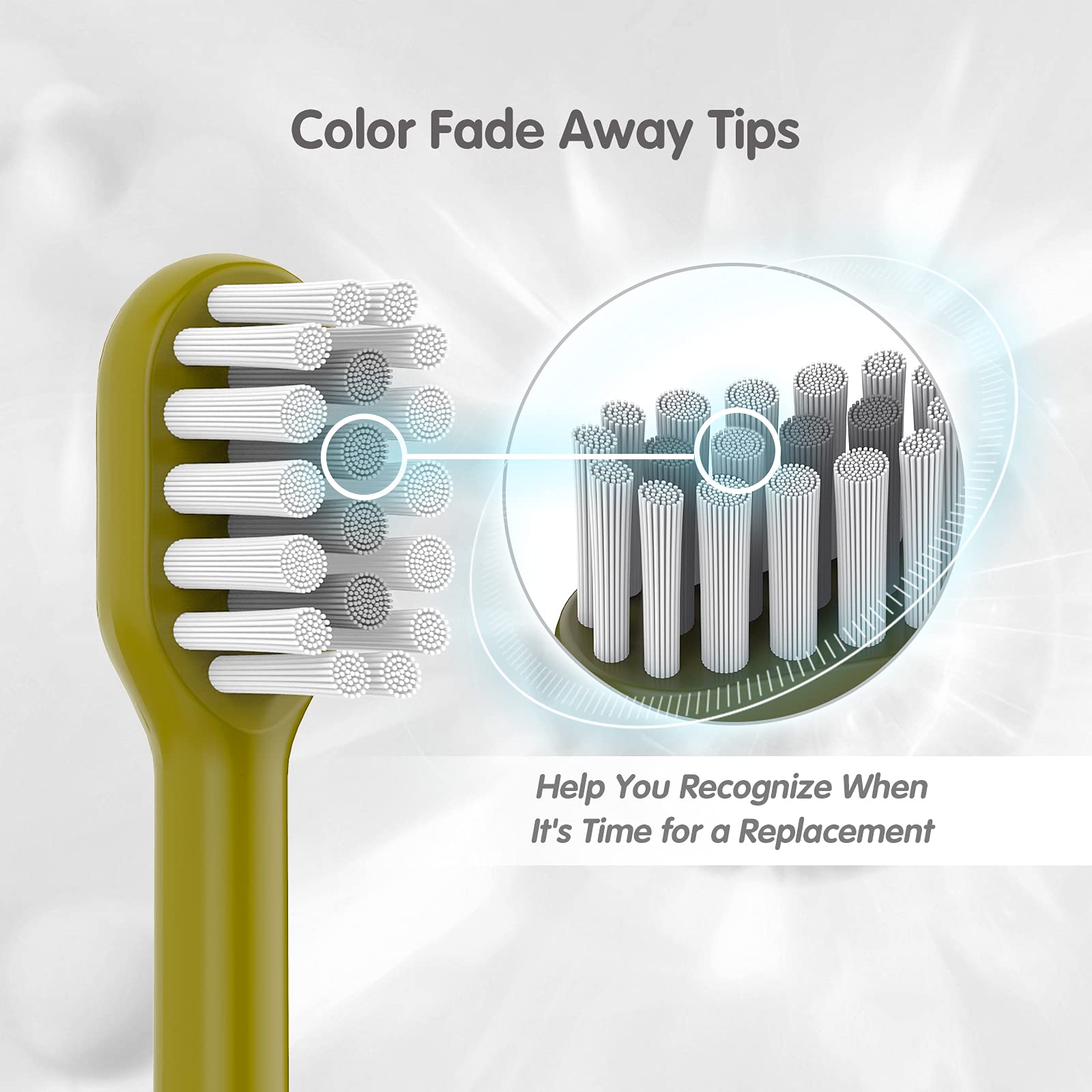 Replacement Heads for Hyslor, ROMENIC Toothbrush Heads Set for Electric Toothbrush T10X and H20S, with Protective Cover for Premium Whiten, 3 Counts (Olive Greenish)