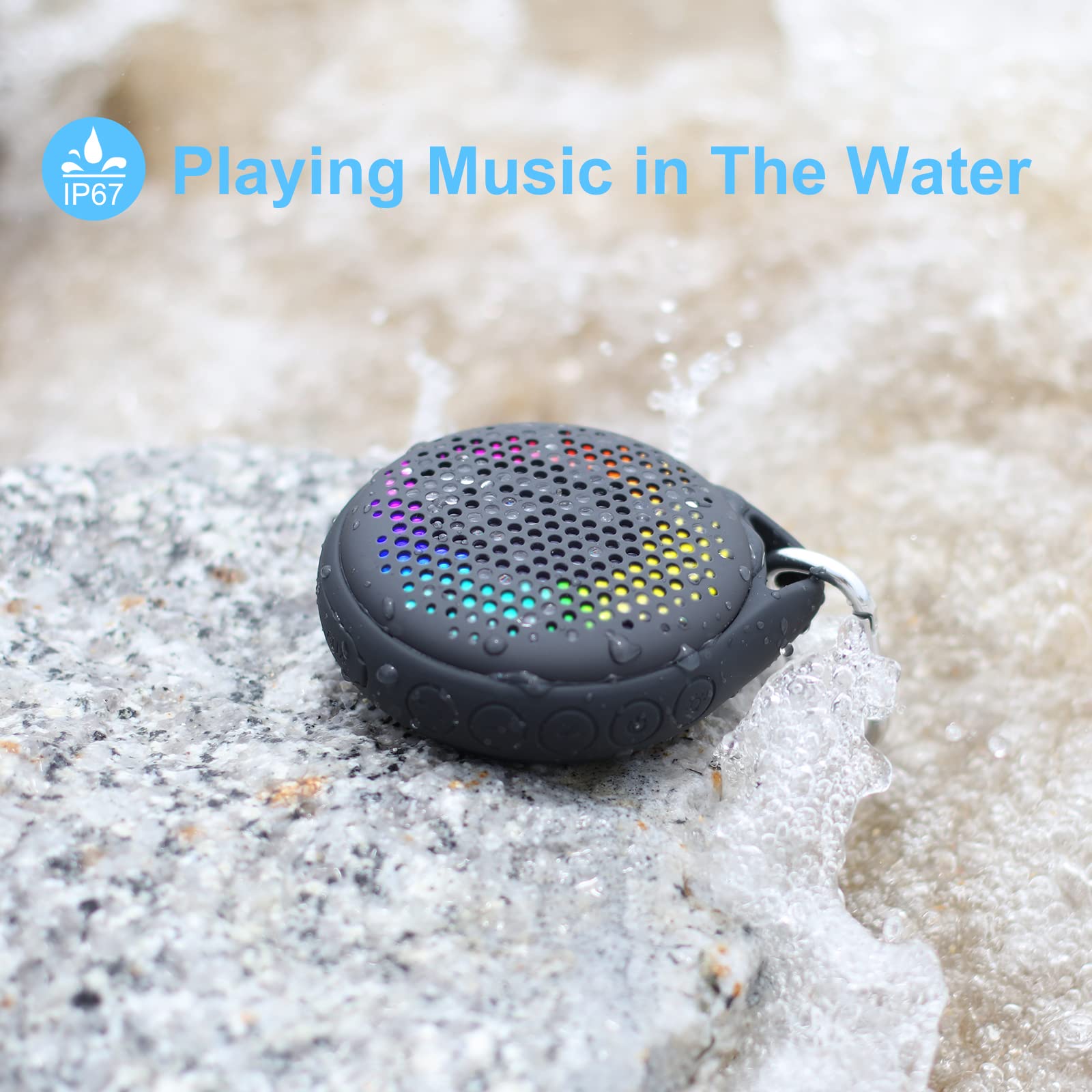 AVWOO Bluetooth Shower Speaker, IP67 Waterproof Speaker with RGB Light, Portable Bluetooth Speaker with Hi-Fi Sound and Built-in Mic, Support TF Card, Wireless Speaker for Home Outdoor Travel