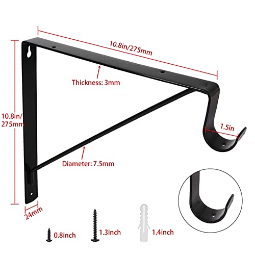 4 Pack Closet Shelf & Rod Brackets, Heavy Duty Closet Shelf Bracket with Rod Support, 11”x11”, 1-3/8” Dia Black Wall Mount Clothes Hanger Closet Pole Support Bracket for Shelf Storage and Closet Rod