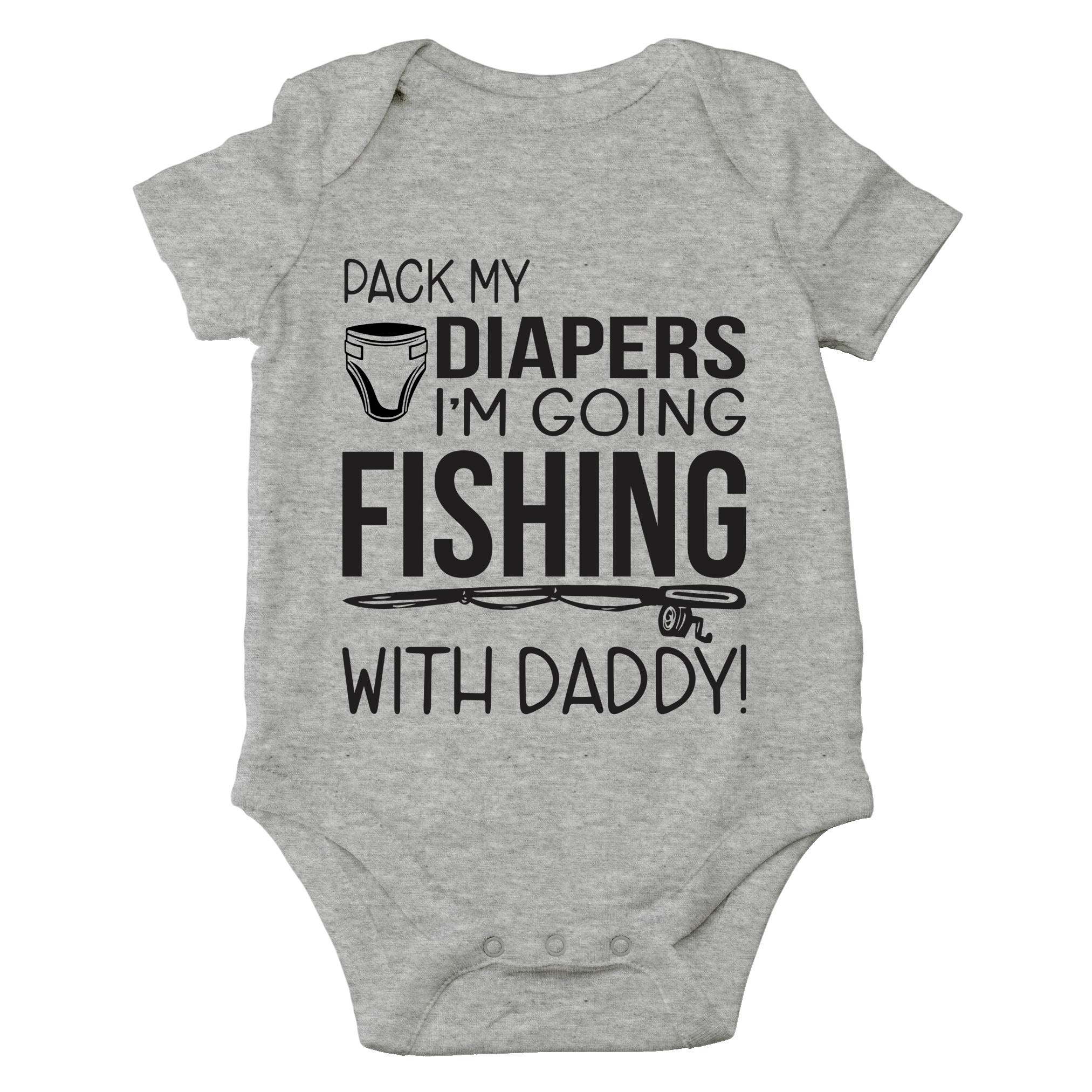AW Fashions Pack My Diapers, I'm Going Fishing With Daddy Baby Bodysuit Newborn Boy Outfits Cute Romper (6 Months, Sports Grey)