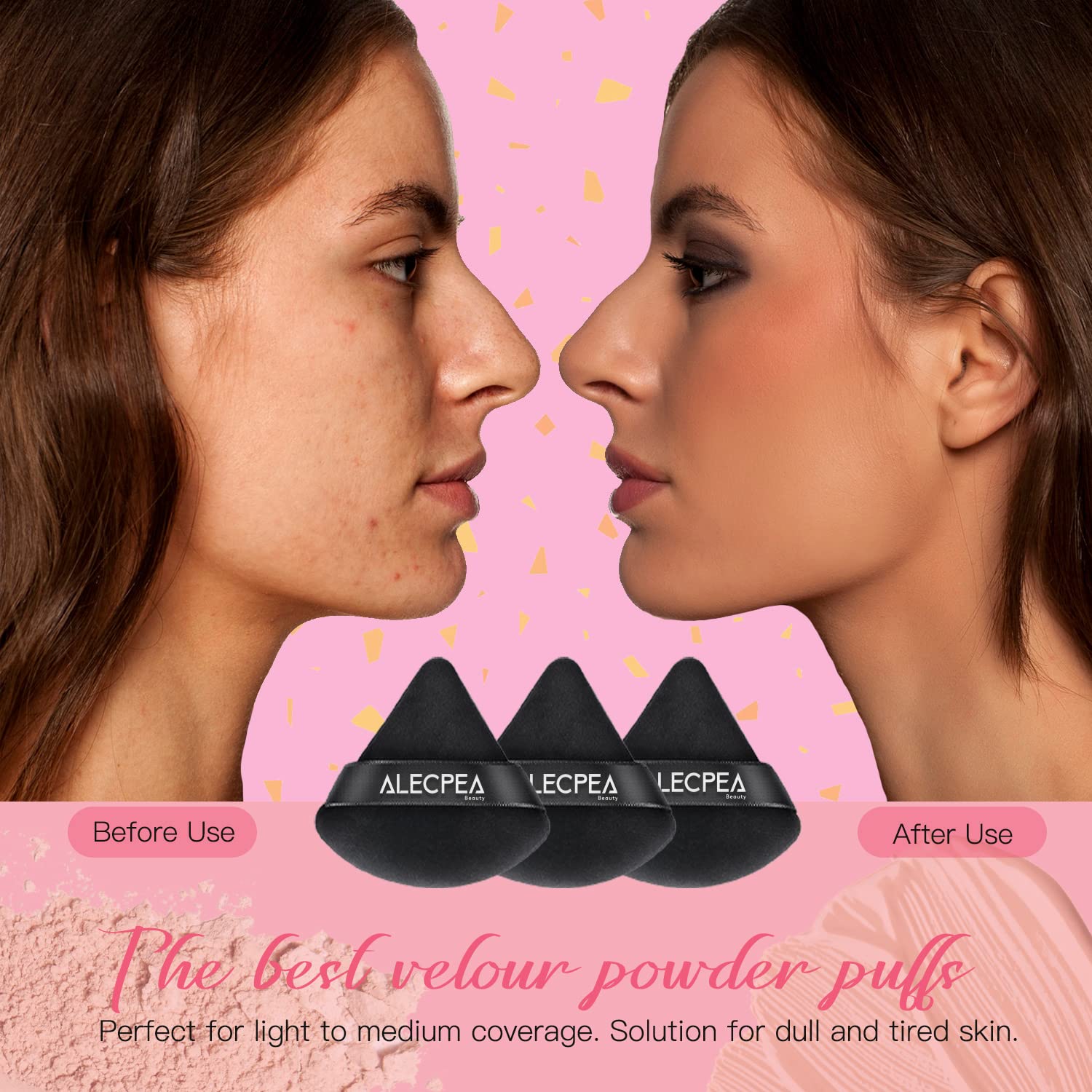 12 Pcs Velour Makeup Powder Puff, ALECPEA Triangle Powder Puff for Loose Powder Cosmetic Foundation Beauty Blender Sponge Makeup Tools for Contouring, Under Eyes and Corners - 2.76inch, Black