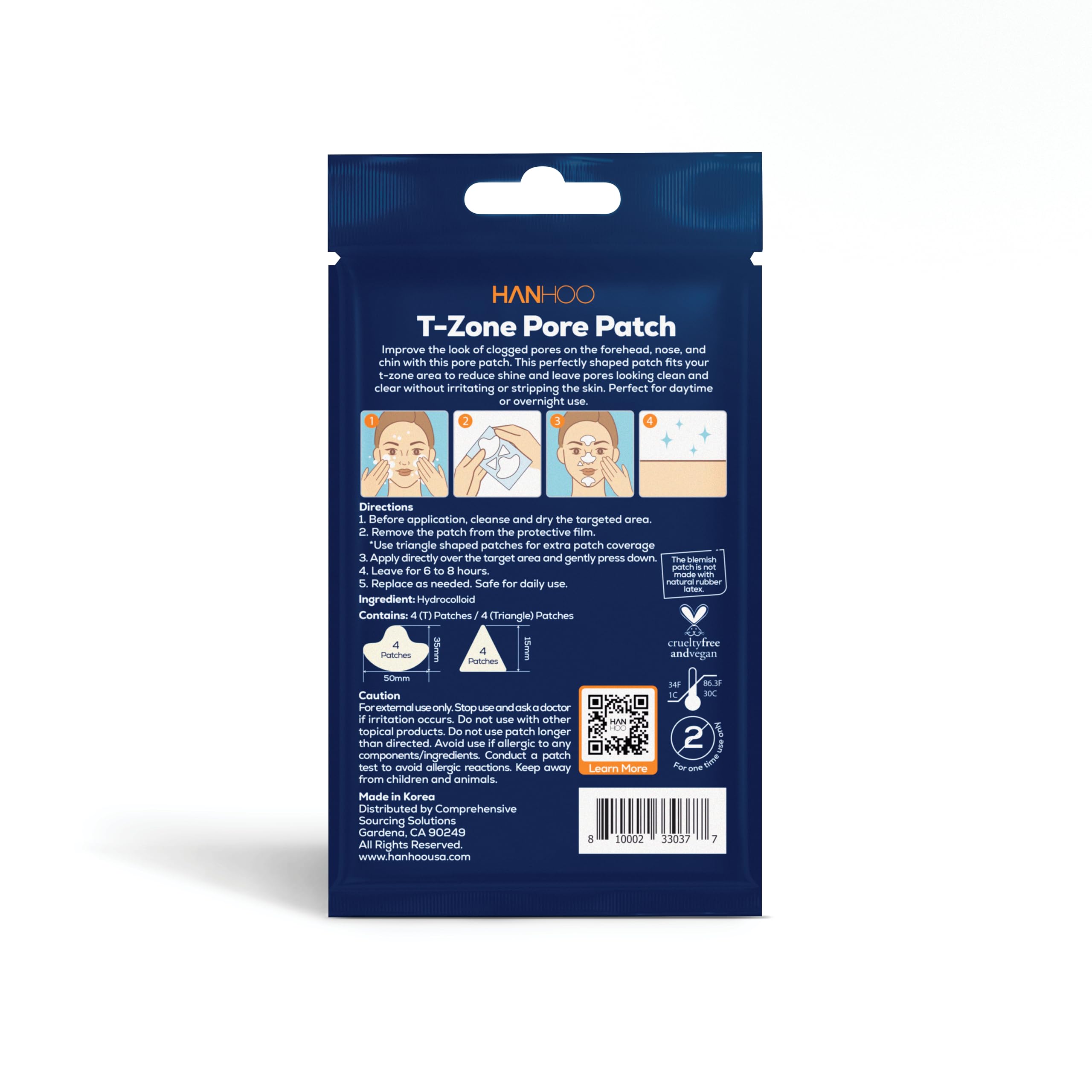 Hanhoo T-Zone Pore Patch, 4 Pore Patches and 4 Triangle Blemish Patches, Improves Look of Clogged Pores, Mattifies, Shrinks Pimples on T-Zone, Blackhead and Acne Treatment, Korean Skincare