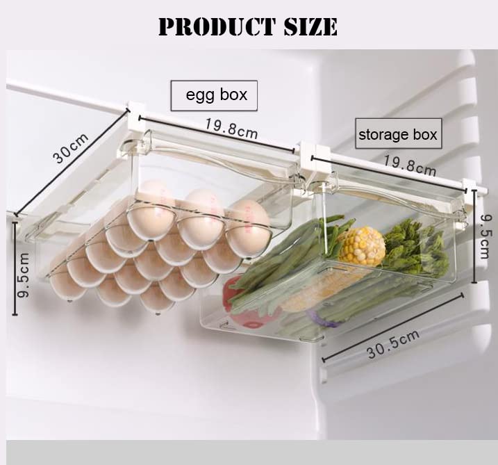 2 Pack Fridge Drawer Organizer, Pull-outrefrigerator Vegetable Drawer Box & Egg Drawer for Refrigerator, Reusable Fruit Storage Containers for Fridge, Multifunctional Food Fridge Organizer