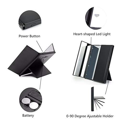 KXA Tri-Fold Vanity Mirror, 8 LED Lighted with Touch Screen 1X Magnification and USB Charging Adjustable Brightness and Stand for Makeup