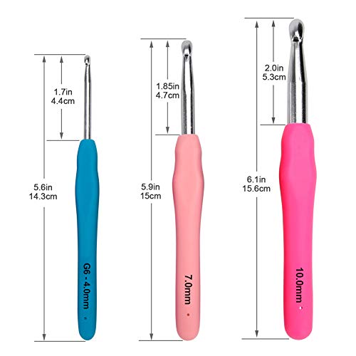 BCMRUN Crochet Hooks Set,14 PCS 2mm(B)-10mm(N) Ergonomic Soft Grip Handles Yarn Knitting Needles Kit with Case for Arthritic Hands, Extra Long Knit Needles, Best Gift for Women
