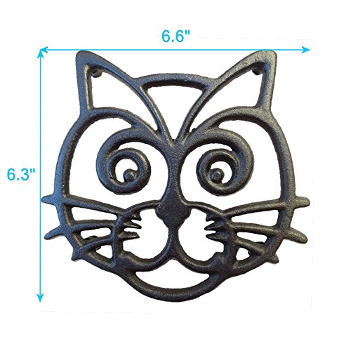 Cat Trivet - Black Cast Iron - for Kitchen & Dining Table - More Than One Makes a Set for Counter, Wall Art or Decoration Accessory - Housewarming & Cat Lover Gifts - 6.6 by 6.3 in