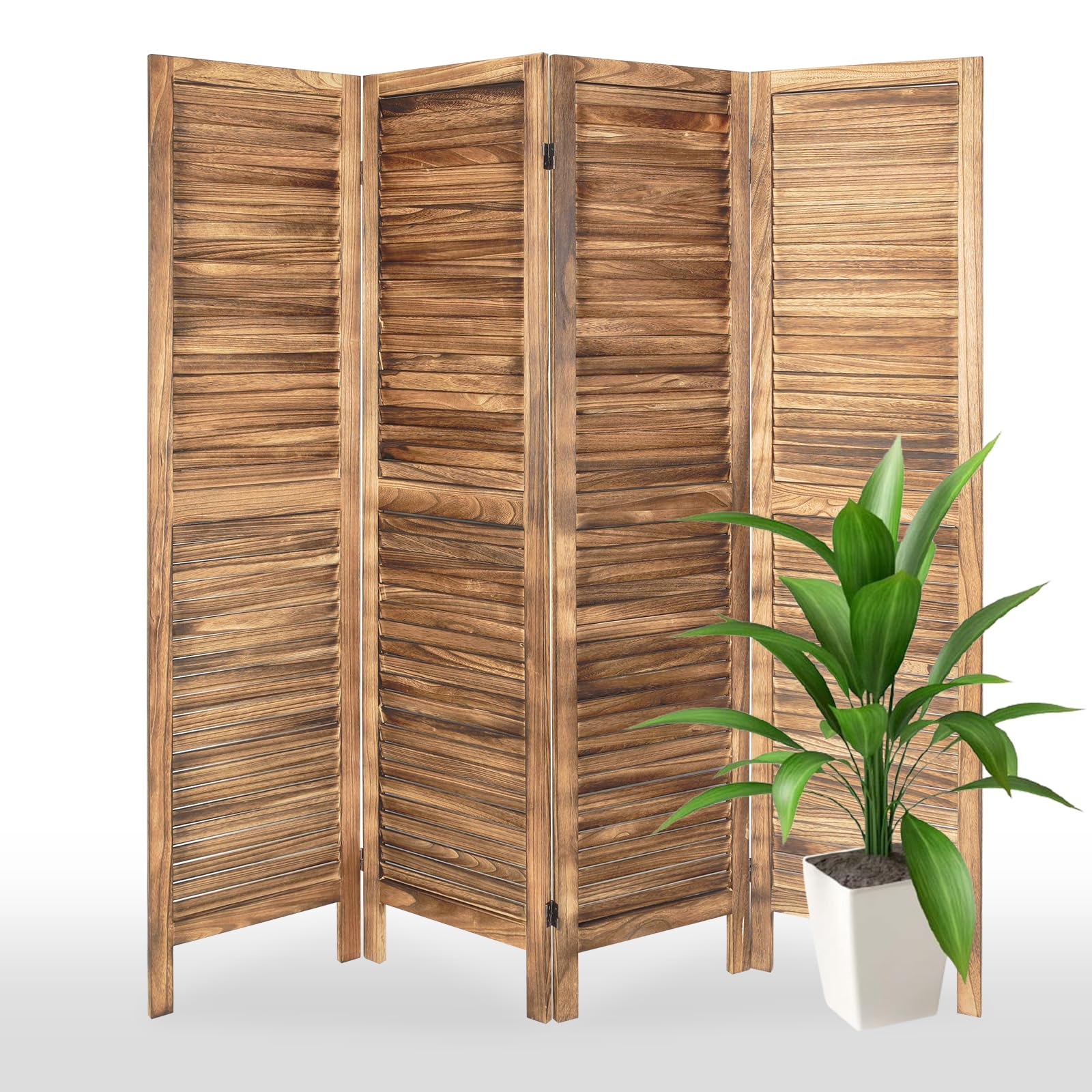 4 Panel Room Dividers, 5.6 FT Tall Room Dividers and Folding Privacy Screens, Partition Room Dividers, Wood Room Divider Style, Decorative Room(Natural)