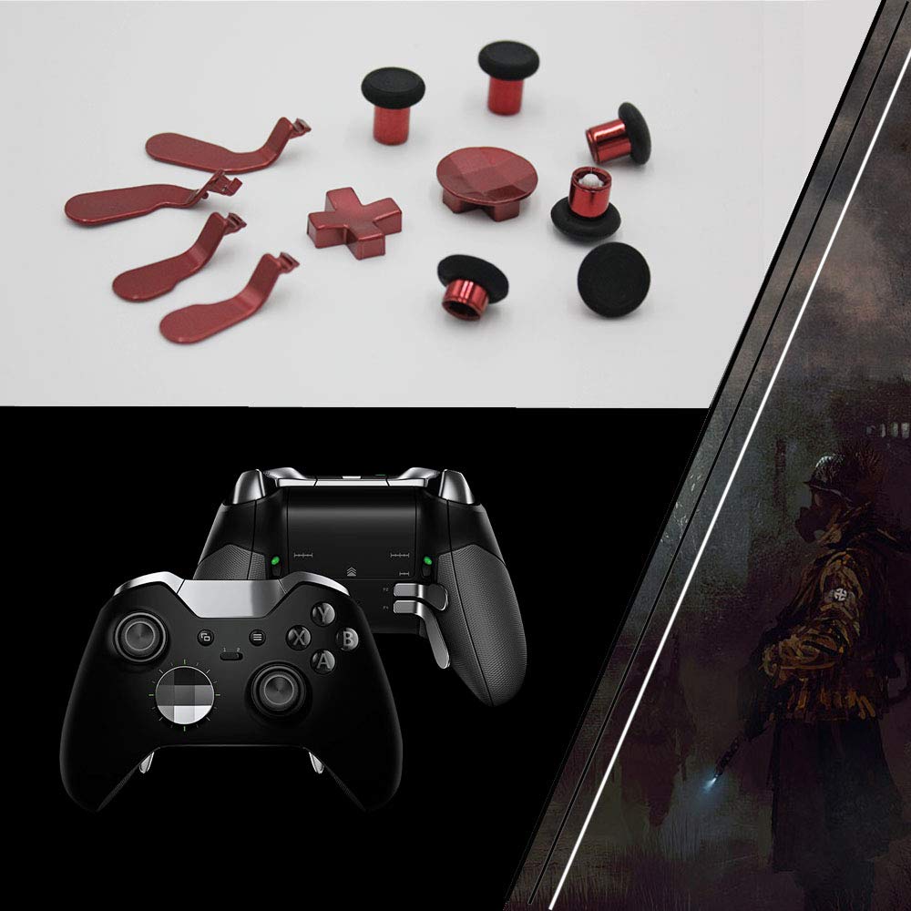 12 in 1 Metal Replacement Thumbsticks, D-Pads, Paddles with Tools for Xbox One Elite Series 1 Controller - Red