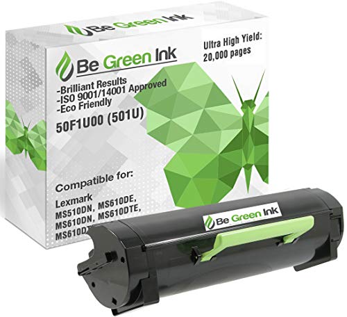 Be Green Ink Lexmark 50F1U00 (501U) Ultra High Yield Compatible Replacement Toner Cartridge 501U for use in Lexmark MS510, MS510dn, MS610, MS610de, MS610dn, MS610dte, and MS610dtn (20,000 Pages)