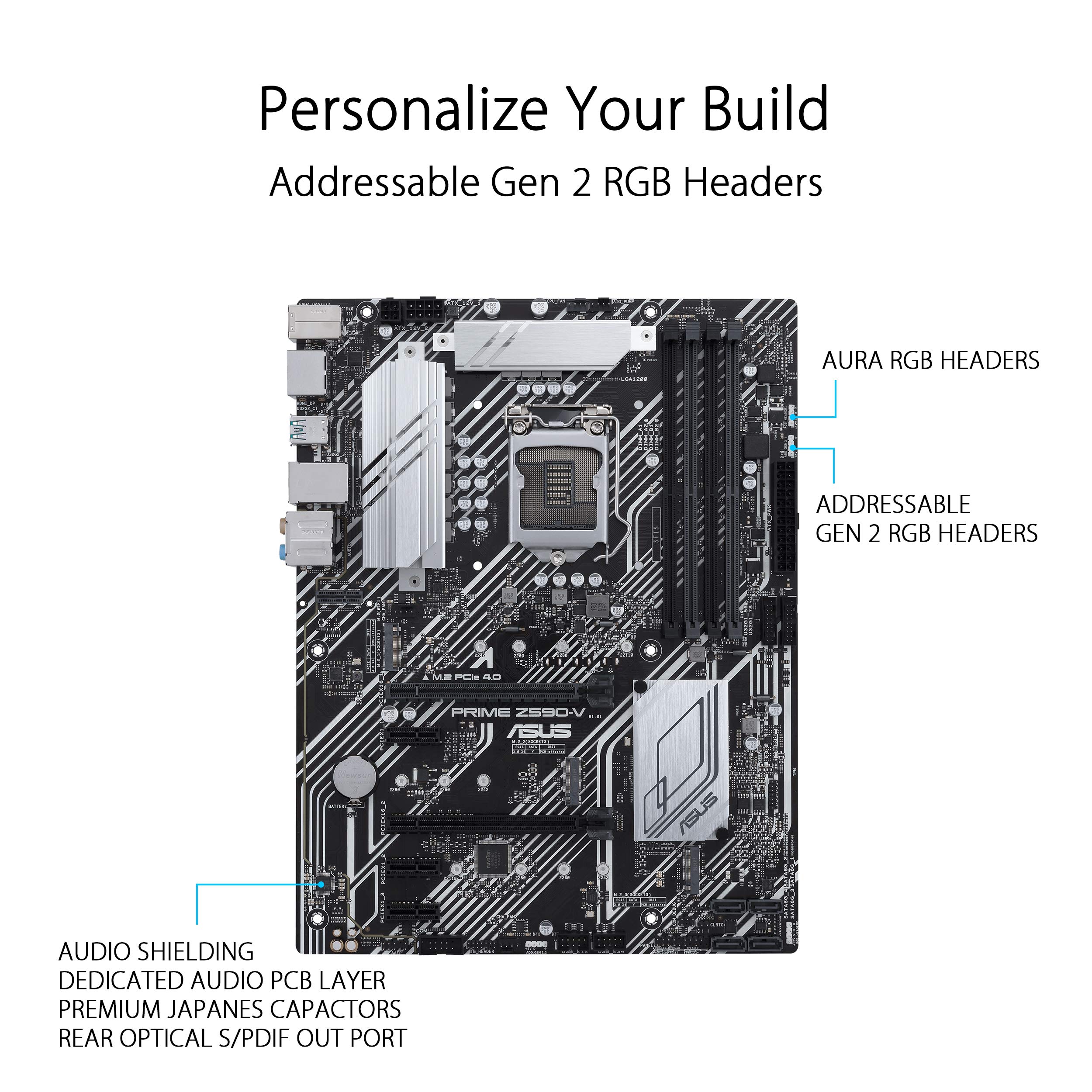 ASUS Prime Z590-V LGA 1200 (Intel® 11th/10th Gen) ATX motherboard (PCIe 4.0, 8+1 Power Stages, 3X M.2, 1Gb LAN,SPI-TPM header, Thunderbolt™ 4 support, Aura Sync RGB)