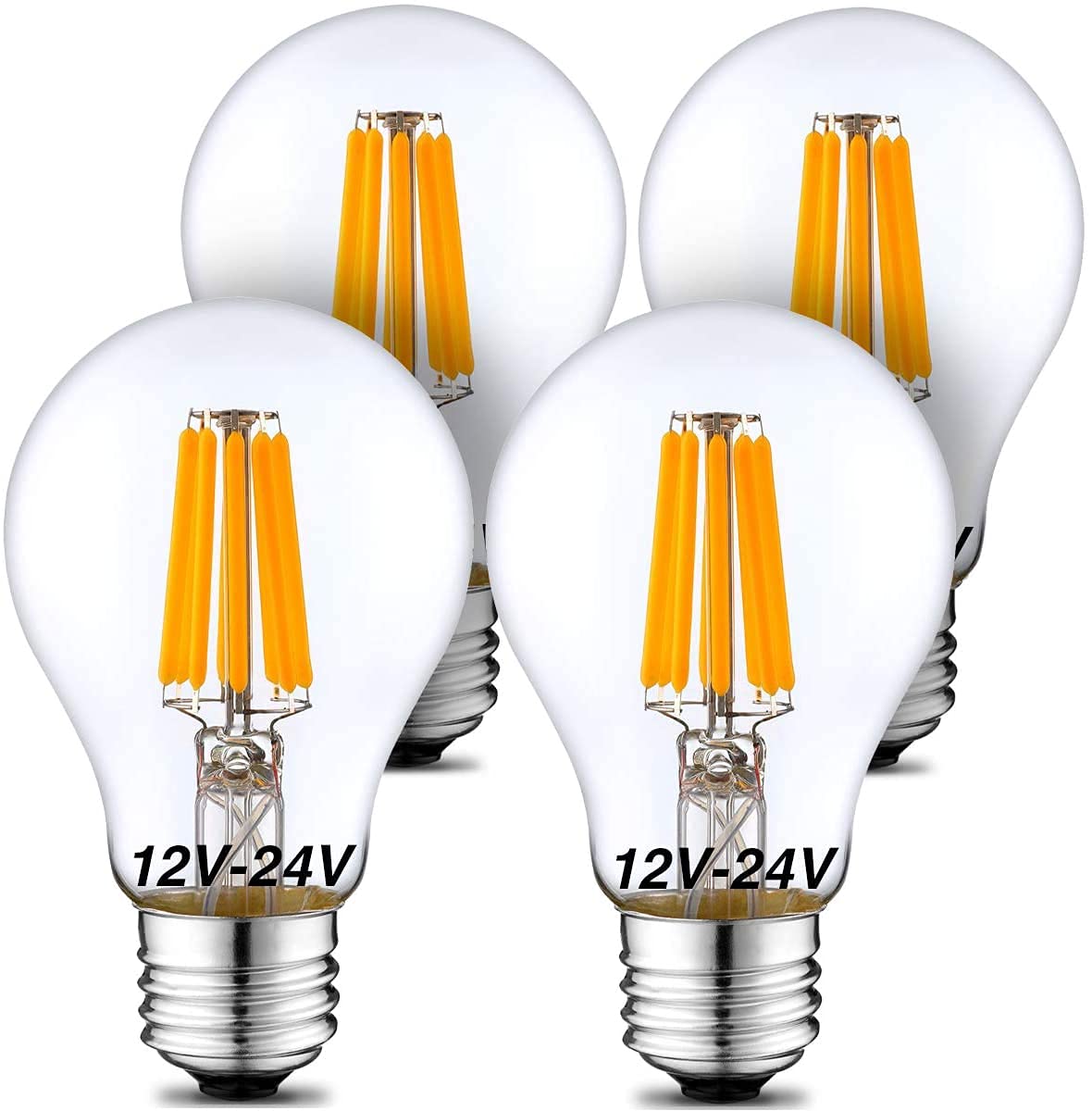 12 Volt Light Bulb 12V-24V LED Light Bulb A19 Low Voltage Light Bulbs 6W 570lm E26 4000K Cool White 12V LED Bulb (50Watt Equivalent) RV Camper Marine, Solar Battery System Lighting 24V Light Bulb