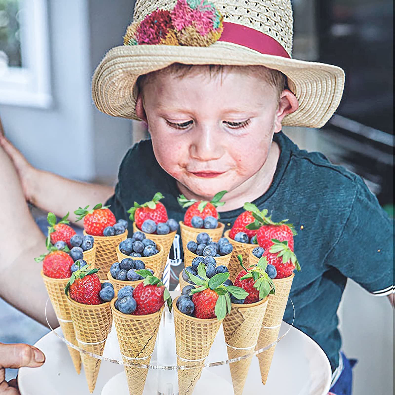 16 Holes Ice Cream Cone Holder Stand, Transparent Acrylic Material Ice Cream Cone Rack Cupcake Cones Baking Rack for Kids Birthday Afternoon Tea Party and More