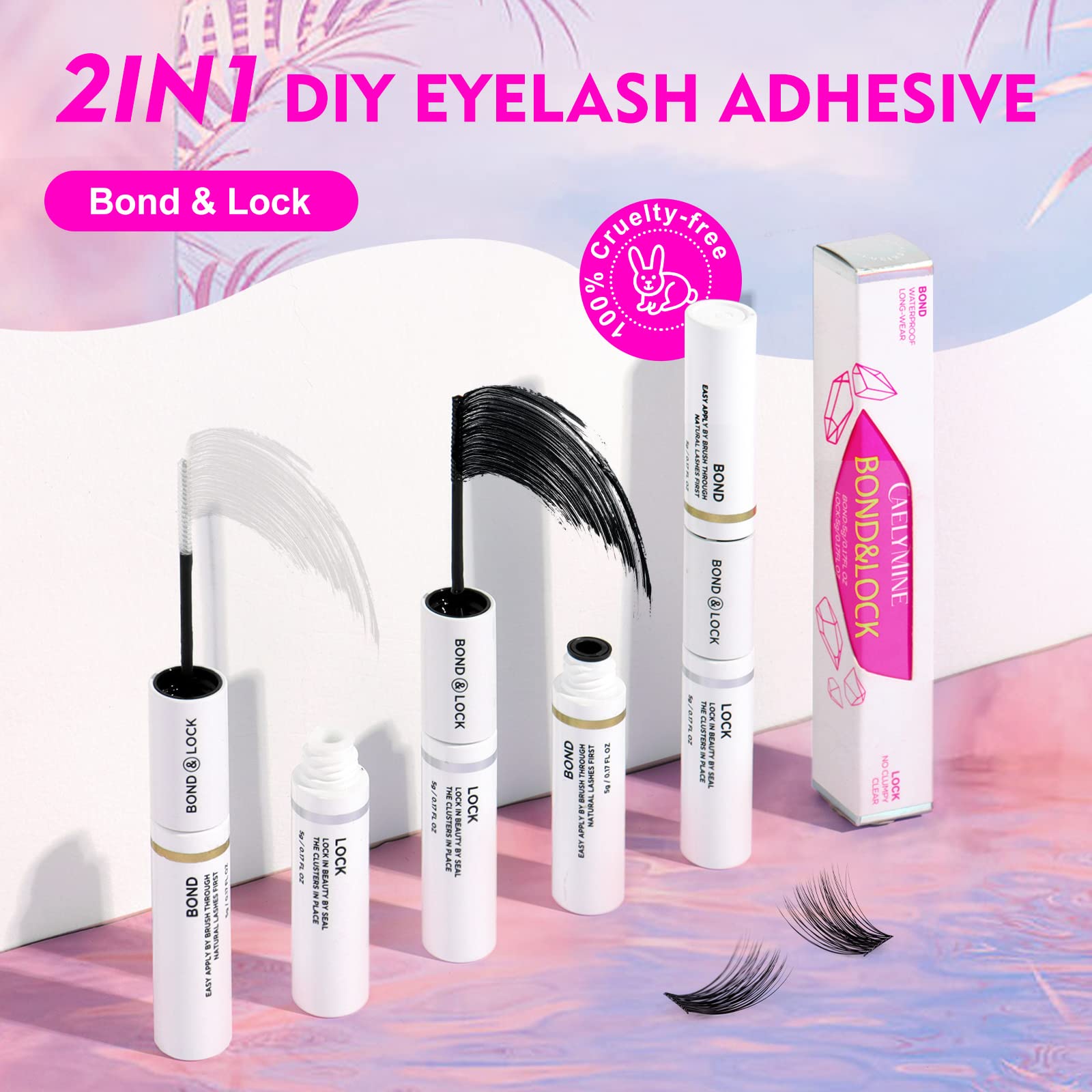 Lash Bond and Seal 10ml Cluster Lash Glue for Individual Lashes Super Strong Hold 48-72 Hours Waterproof, Lash Bond and Lock for Sensitive Eyes