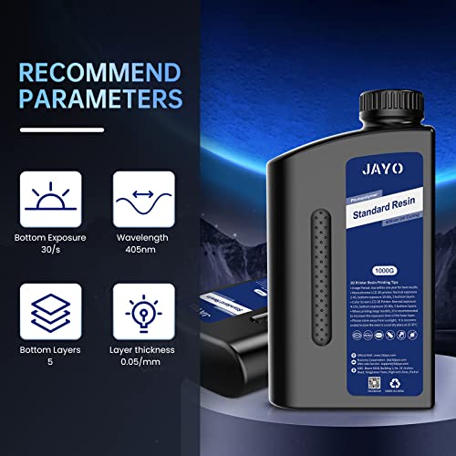 3D Printer Resin, JAYO 1KG 3D Resin for 4K 8K LCD/DLP/SLA 3D Printers, 405nm Standard Photopolymer Fast Curing Resin, High Precision, Low Shrinkage, Clear Blue 1000g