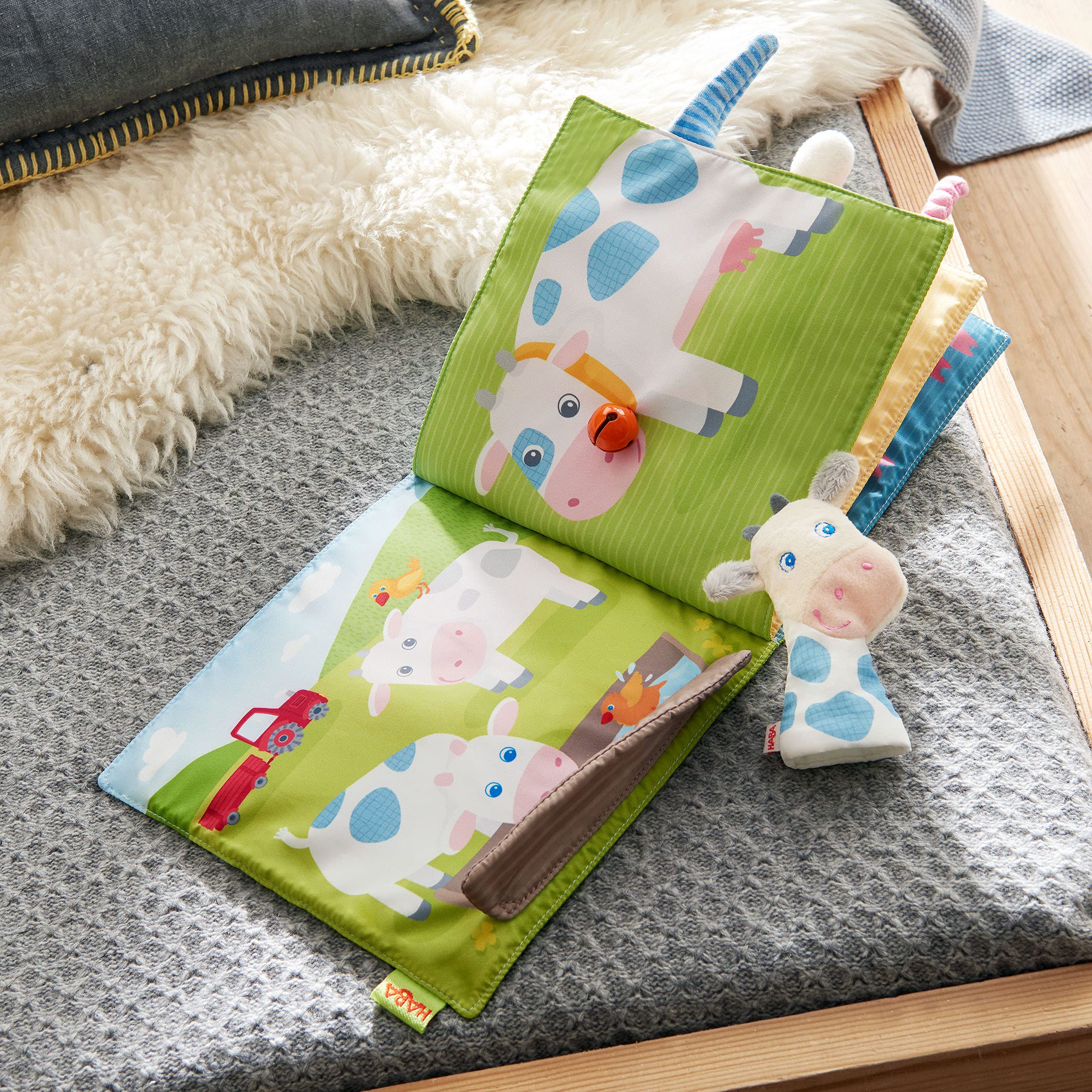 HABA Fabric Book Down on The Farm with Removable Finger Puppet