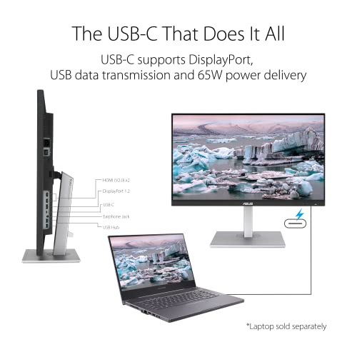 ASUS ProArt Display PA279CV 27” 4K HDR UHD (3840 x 2160) Monitor, IPS, 100% sRGB/Rec. 709, ΔE < 2, USB-C DisplayPort HDMI USB hub, Calman Verified, Compatible With Laptop & Mac Monitor,BLACK