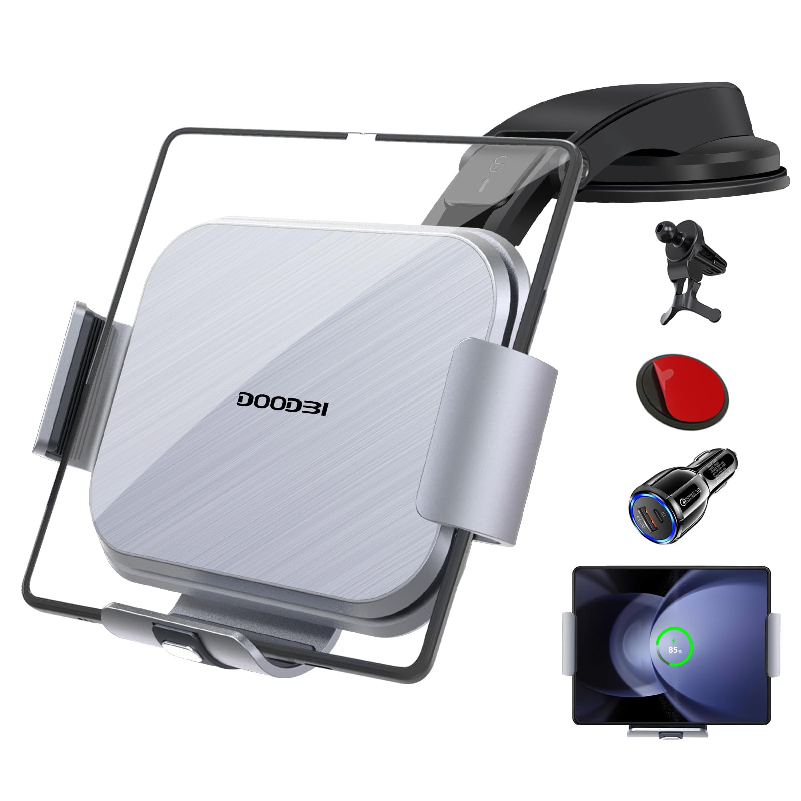 15W Wireless Car Charger for Samsung Galaxy Z fold 5/4/3/2,[Dual Coils] Auto-Clamping Air Vent Dashboard Car Phone Holder for Galaxy Z Fold 4 Car Mount(with QC3.0)