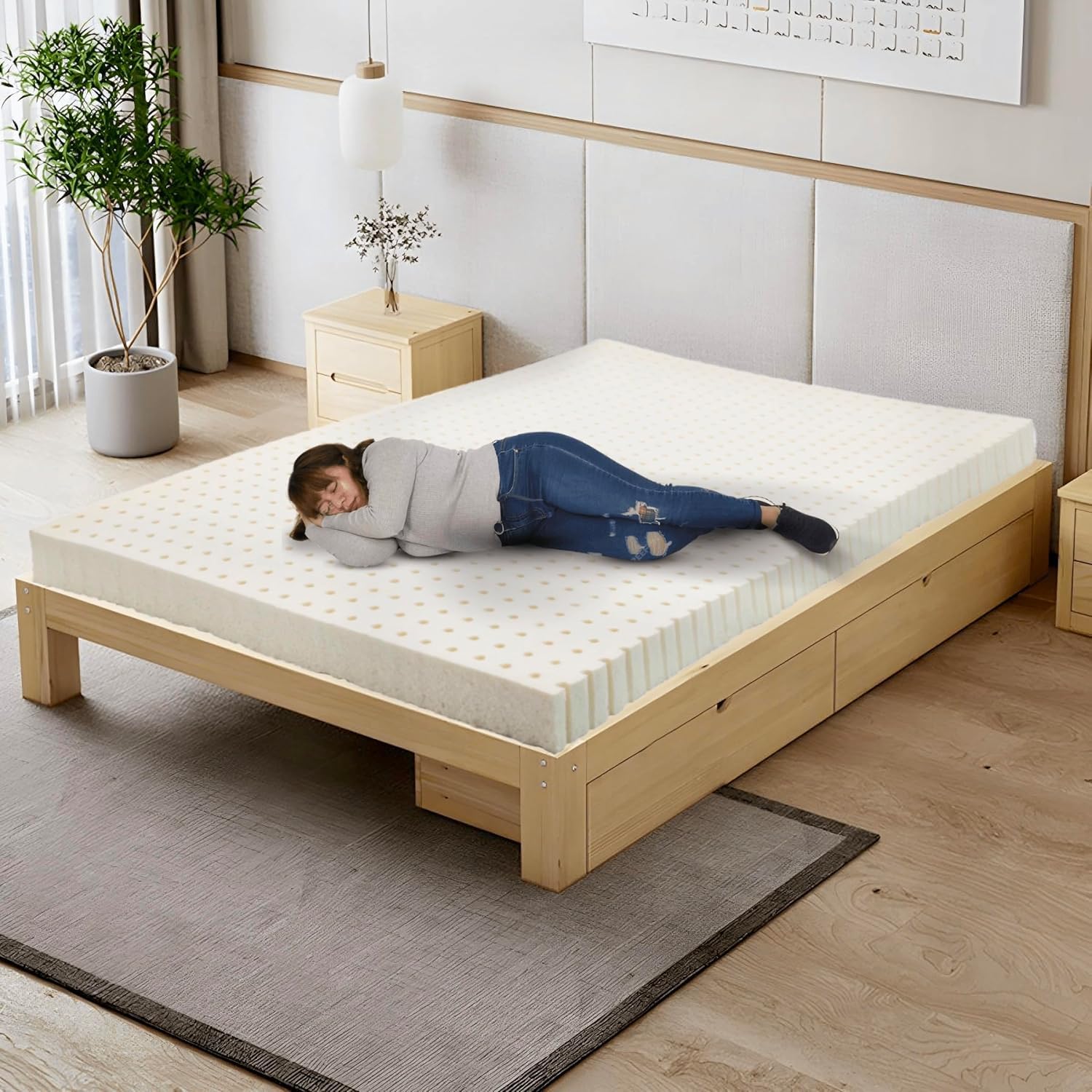 3" Inch Organic Latex Mattress Topper Pad with Organic Cotton Cover Protector (Twin XL Size, Medium) GOLS Certified, Back Pain Relief Support, Hypoallergenic, Cooling and Breathable