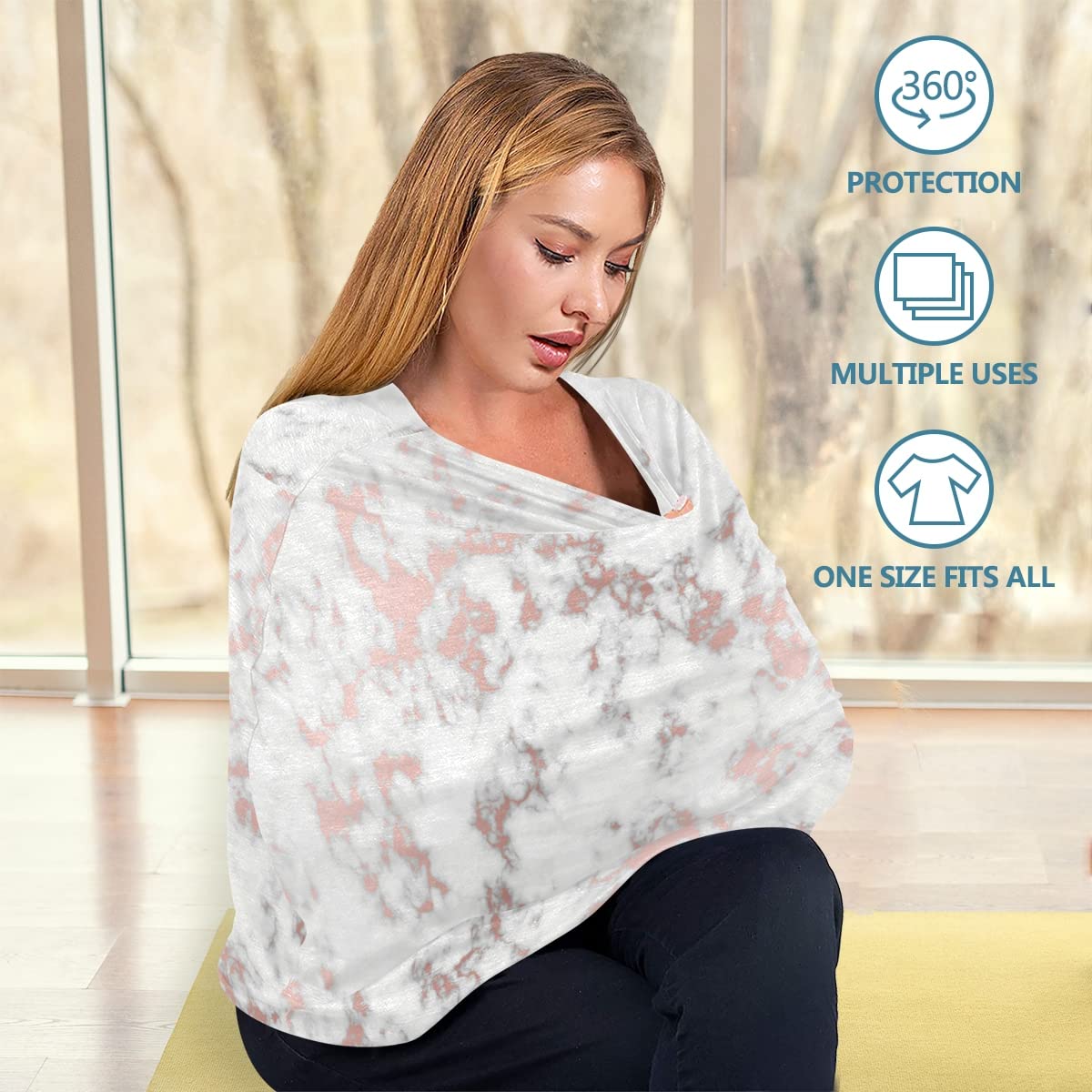 Rose Pink Gold Marble Baby Car Seat Covers Canopy Nursing Cover Breastfeeding Scarf Soft Breathable Stretchy Coverage Infant Stroller Cover Multi Use for Boys Girls Babies