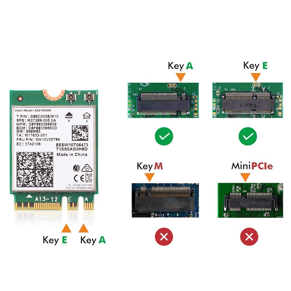 AX210NGW WiFi Card, WiFi 6E 802.11ax Wireless Card Intel AX210 NGW Bluetooth 5.3 Tri-Band 5400Mbps Network Adapter Wireless Module Expand to 6GHz for Laptop Support Windows 10/11 (64bit) M.2/NGFF