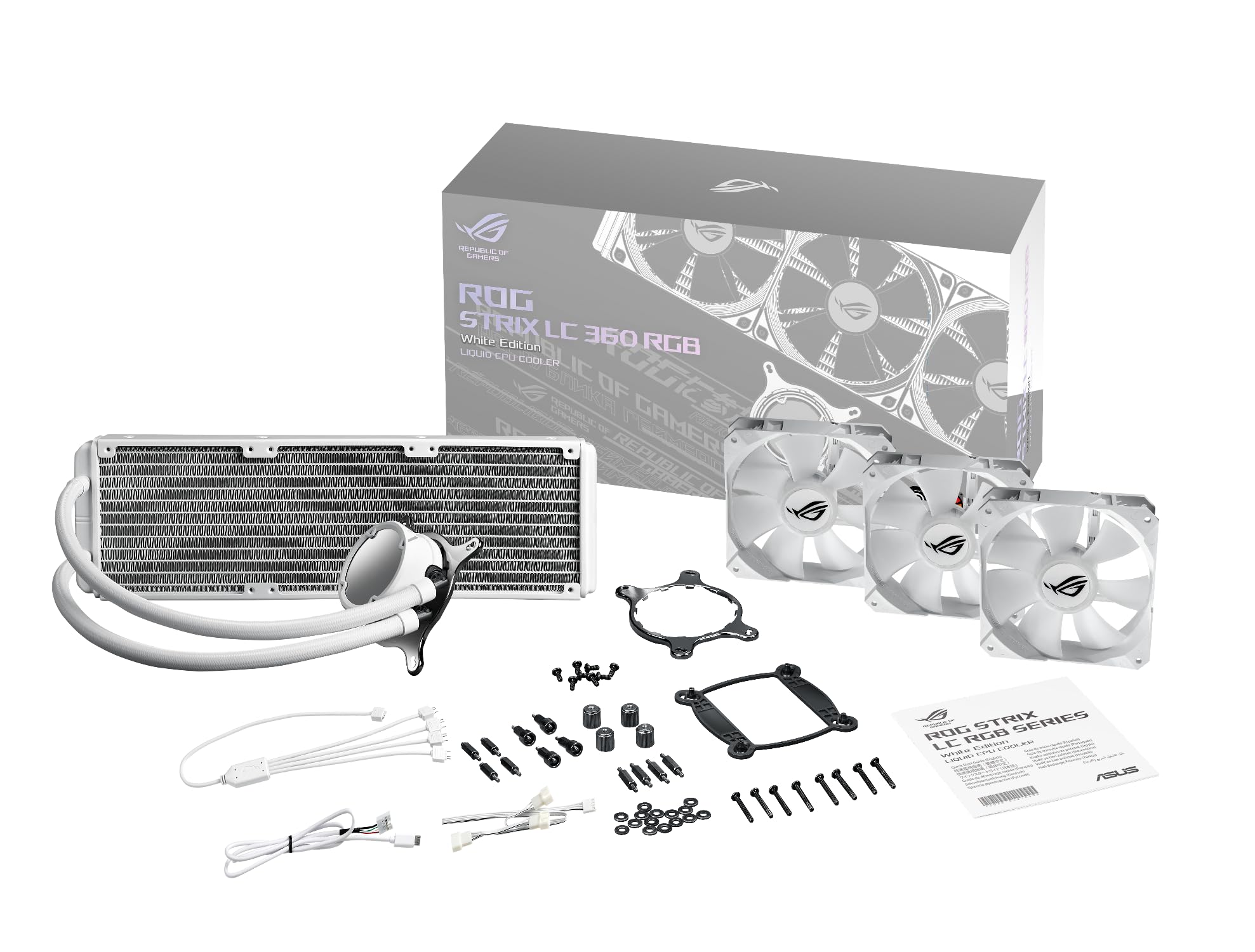 ASUS ROG Strix LC RGB White Edition All-in-One Liquid CPU Cooler (Aura Sync, 3X ROG 120mm Addressable RGB Radiator Fans, White) 360mm