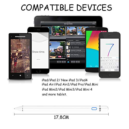 DOGAIN Active Stylus Pen for Android,iOS, iPad/iPad 2/New iPad 3/iPad4/iPad Pro/iPad Mini/iPad Mini 2/3 /4 and Most Tablet,1.5mm Fine Point Rechargeable Digital Stylus Pen(White)