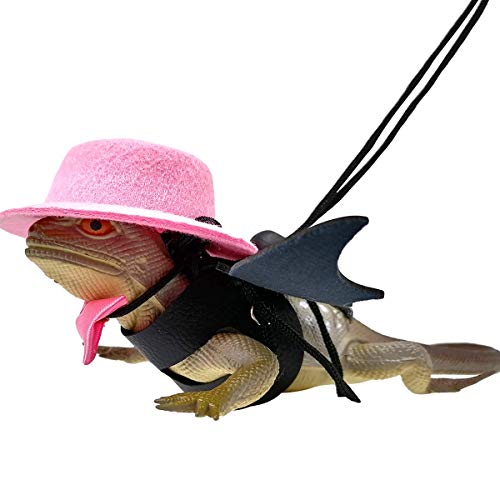 Bearded Dragon Lizard Leash Harness Hat Bowtie Set -Bearded Dragon Top Hat + Bow Tie Collar Costume Accessories + 3 Pack Harness Leash for Lizard Reptile Party Photo Props