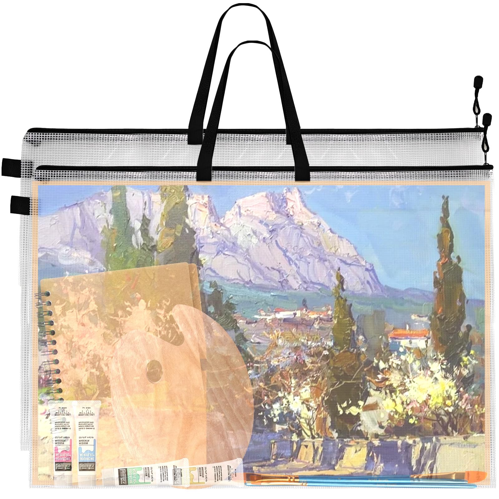 24 x 36 Inch Art Portfolio Case Art Portfolio Bag Art Portfolio Bag Large Posters Storage Bag Portfolios Bags with Zipper and Handle Portfolio Folder for Artwork Artist Supply Organizer and Zipp(2PCS)