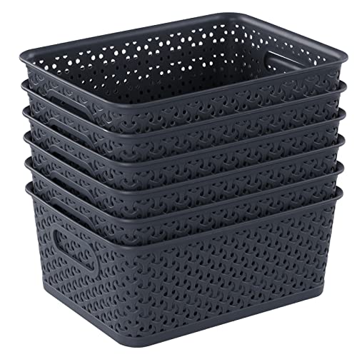 Cand 6 Pack Organizing Baskets Bin For Multiuse, Grey Plastic Woven Baskets