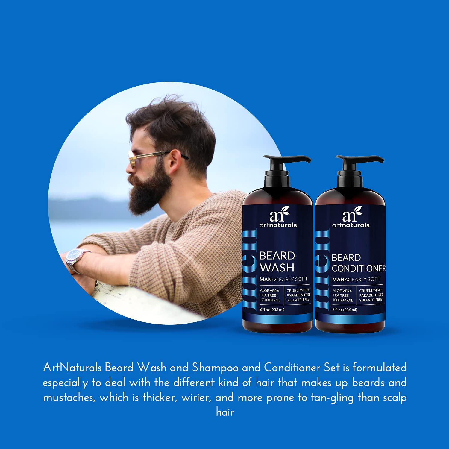 Artnaturals Beard Shampoo and Conditioner Set - Softens, Strengthens and Smooths Mustache and Beard Hair - All Skin and Hair Types
