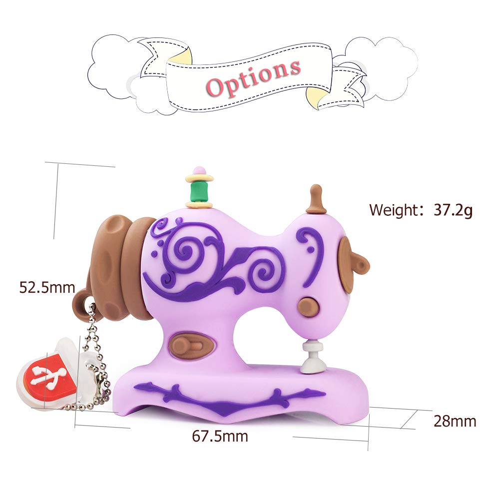 BorlterClamp 32GB USB Flash Drive Cute Cartoon Sewing Machine Model Memory Stick, Gift for Students and Children (Purple)