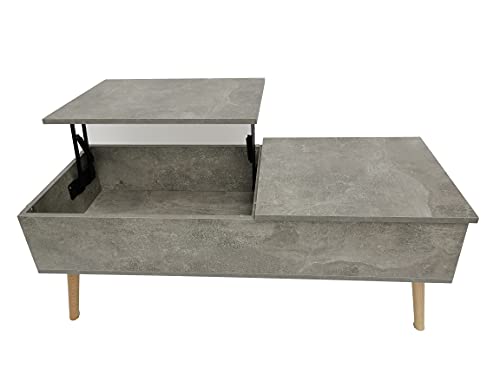 Aline Lift-Top Convertible Coffee Table with Wooden Legs (Gravel Grey)