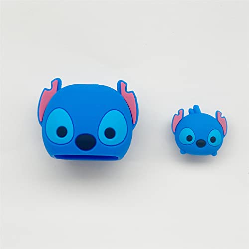 3D Protective Case for iPhone 20W USB-C Power Adapter Charger USB Lightning Cable, Cute Cartoon Series Soft Silicone Fast Lightning Chargers Cable Protective Cover for iPhone Charger (Blue Stitch)